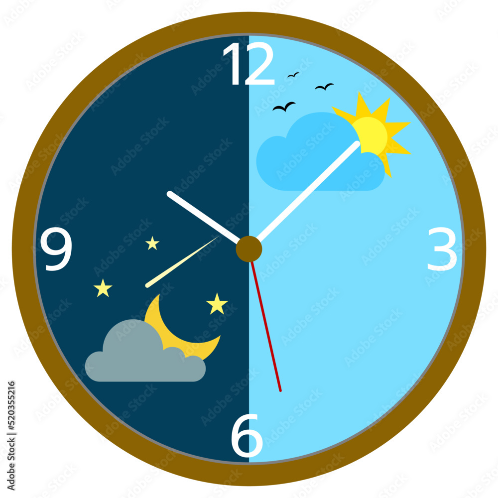 Vecteur Stock The dial tells the time of day and night with sky symbol ...