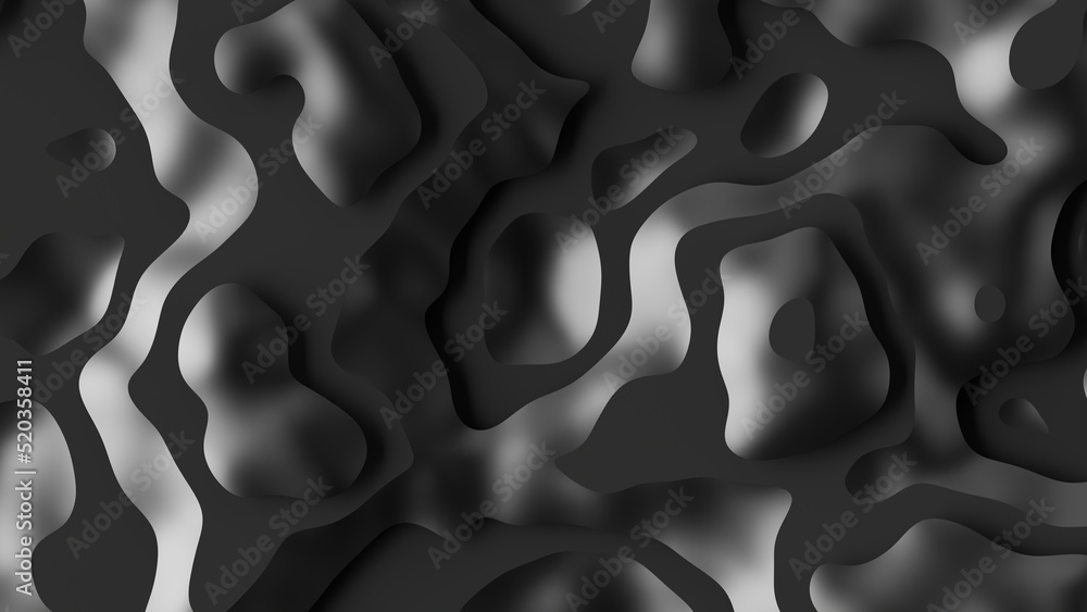 3d render, abstract black background, wallpaper with rippled texture ...