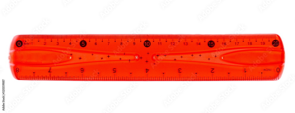 Red ruler plastic transparent isolated on white background, with ...
