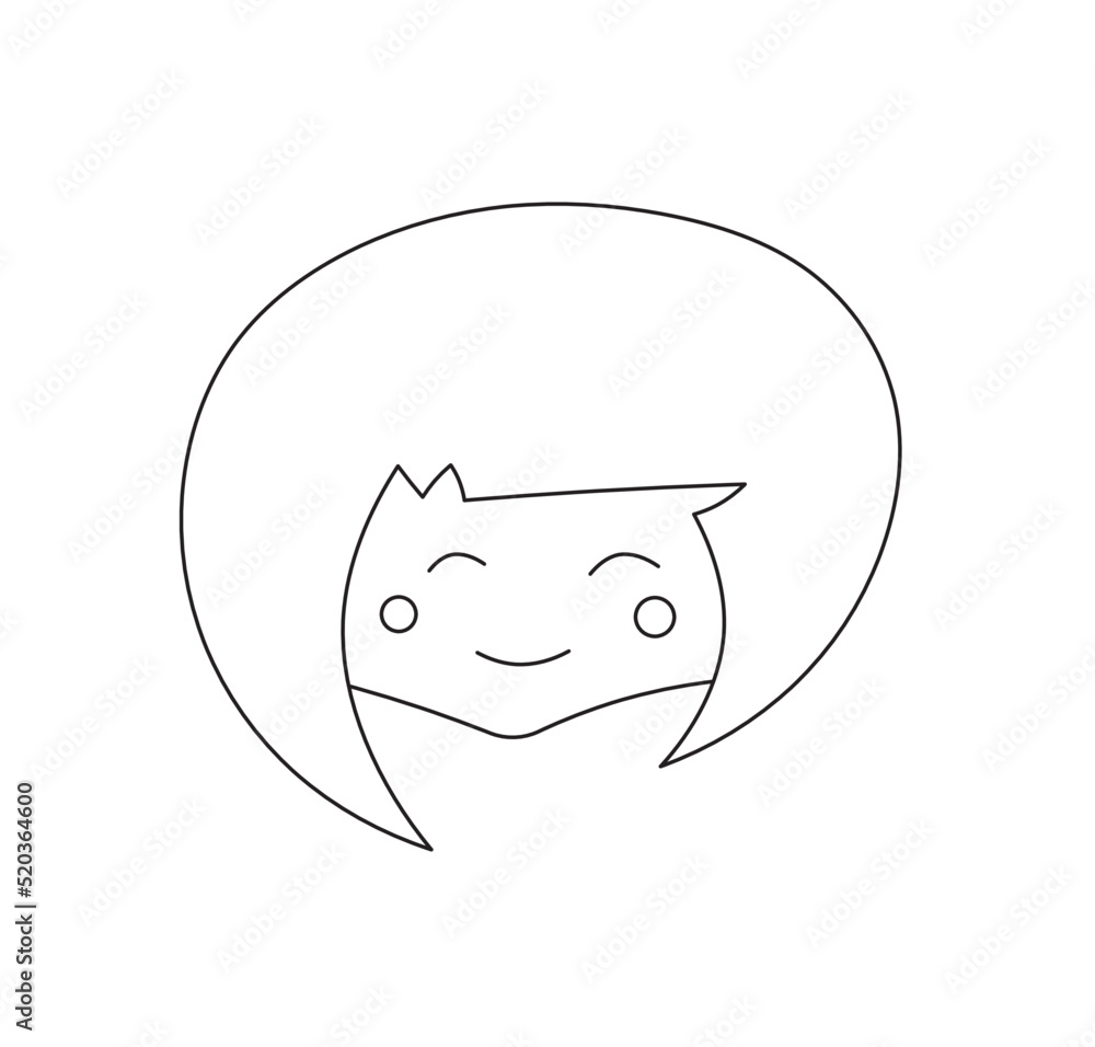 Vector isolated woman face with bob haircut avatar colorless black and ...