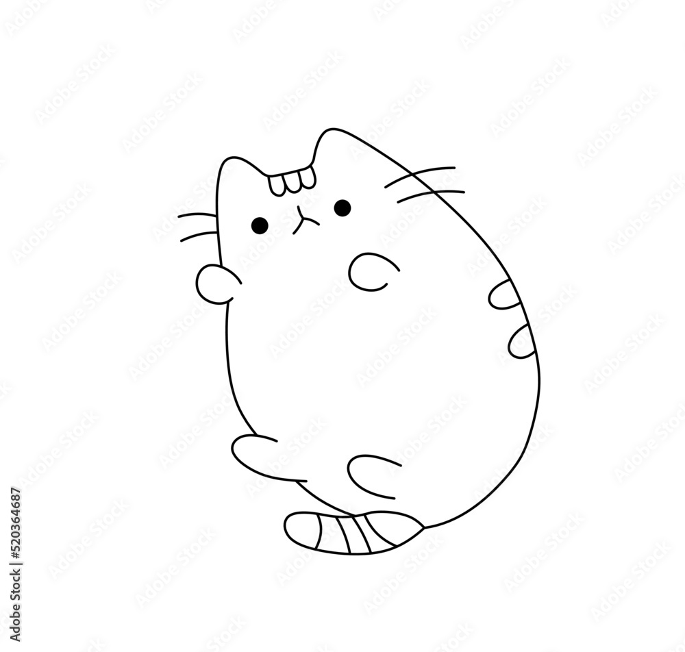 Vector isolated cute cartoon funny anime cat character colorless black ...