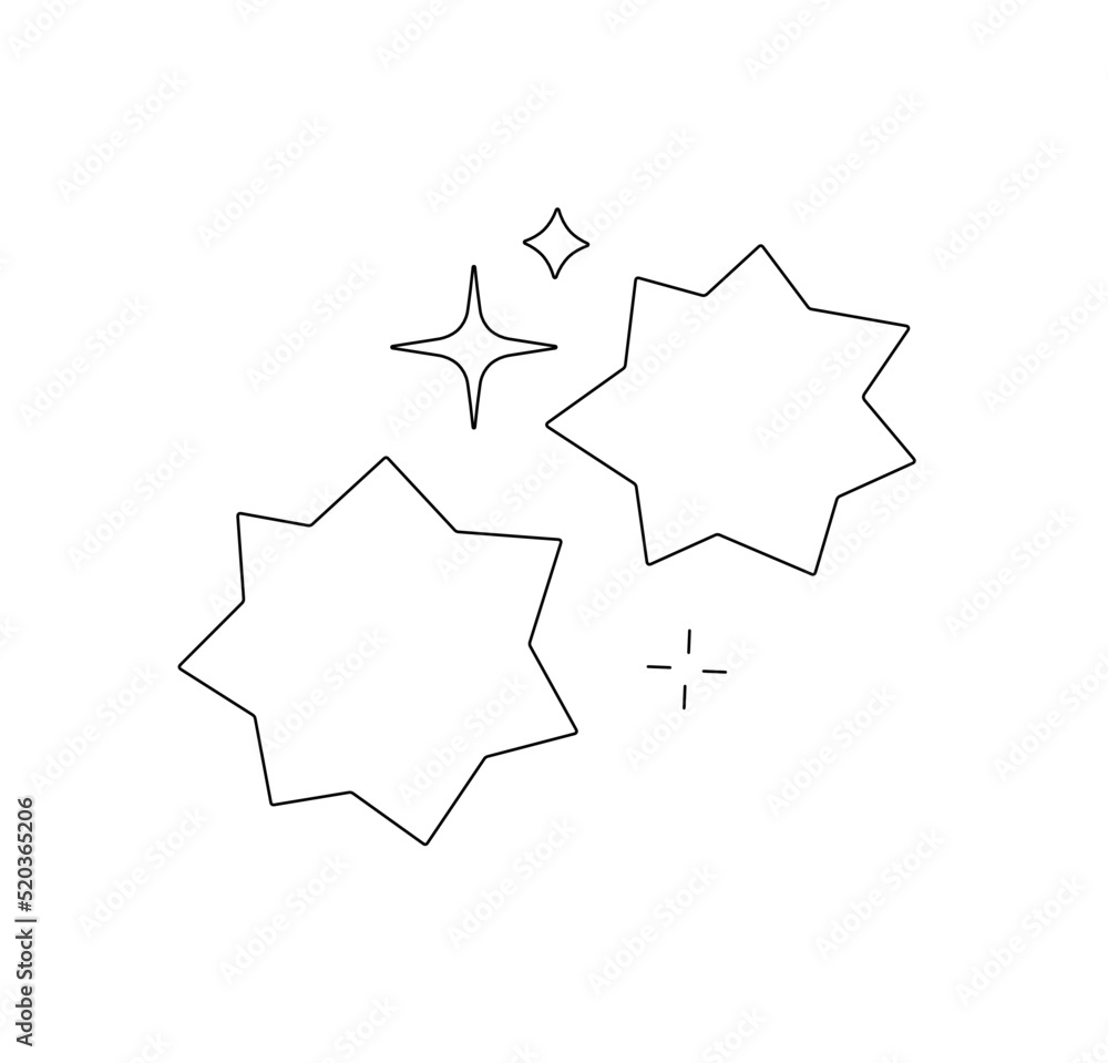 Vector isolated line stars set colorless black and white contour line ...