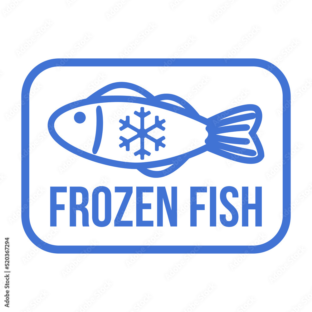 Frozen fish logo. Seafood package label, storage instruction vector ...
