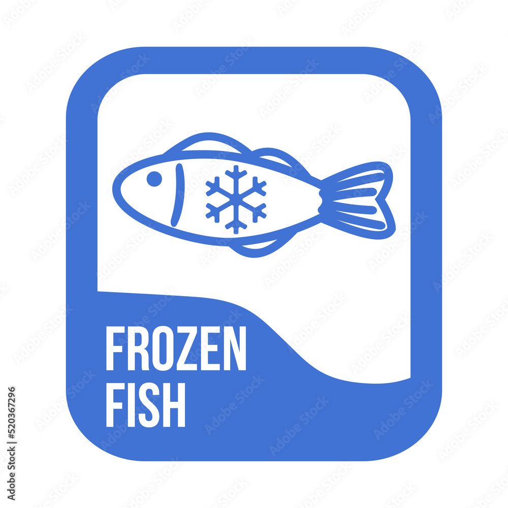 Frozen fish logo. Seafood package label, storage instruction vector ...