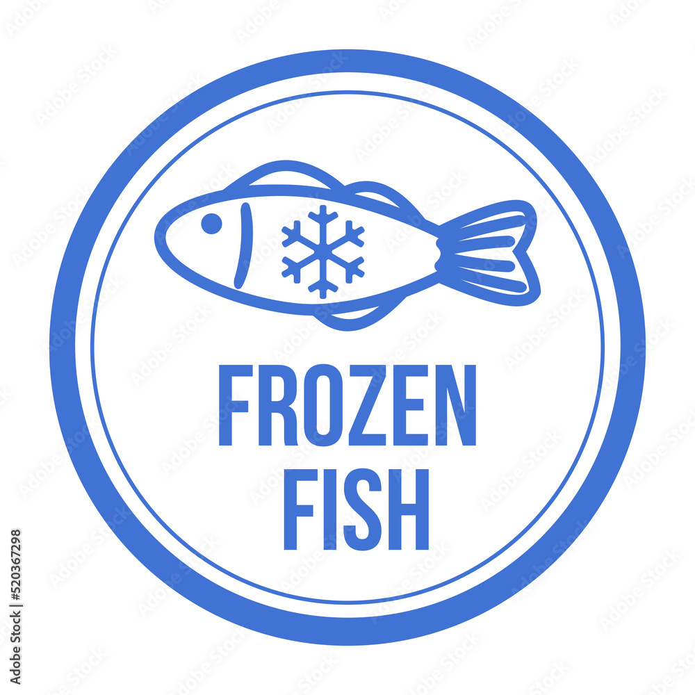 Frozen fish logo. Seafood package label, storage instruction vector ...