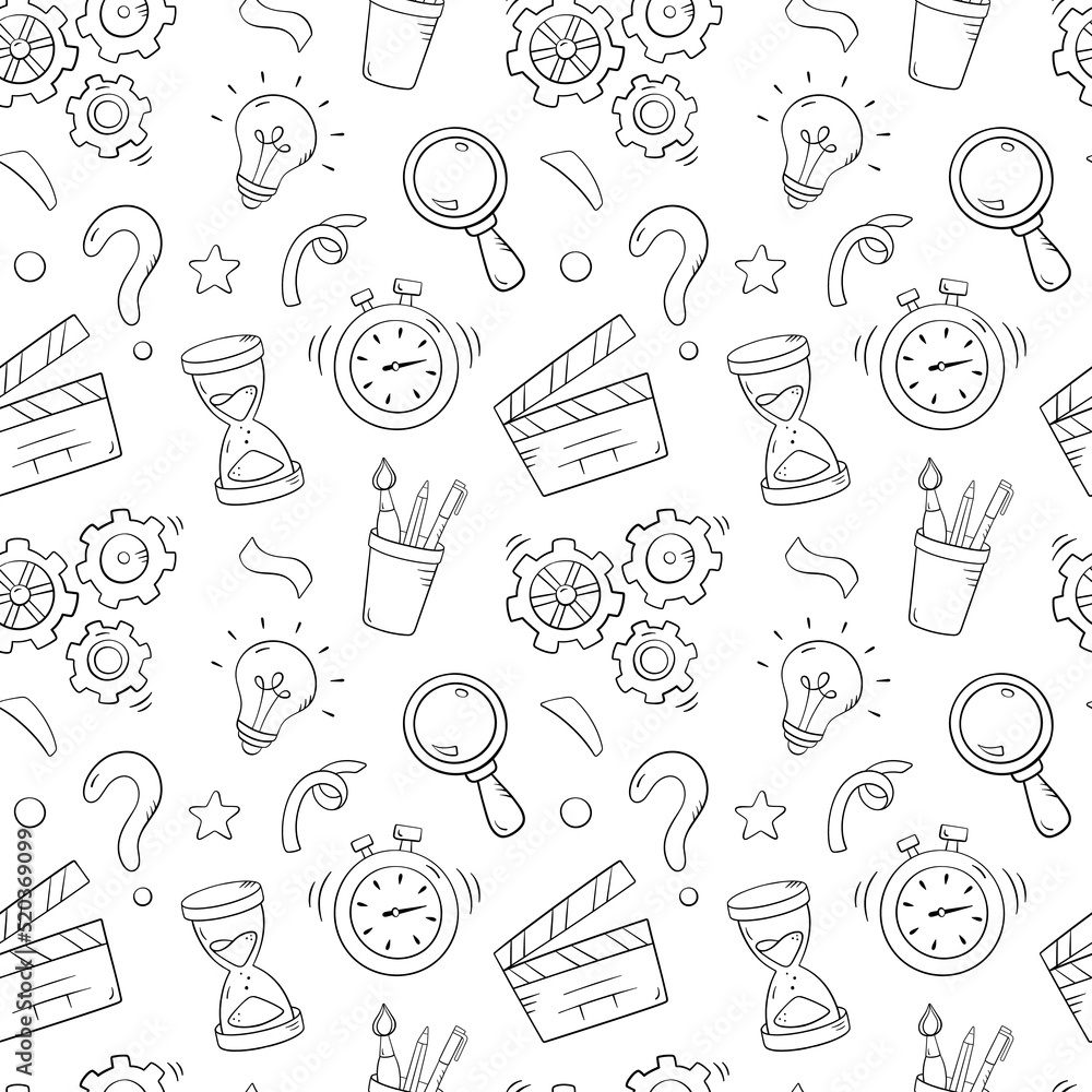 Quiz seamless pattern in doodle style, vector illustration. Back to ...