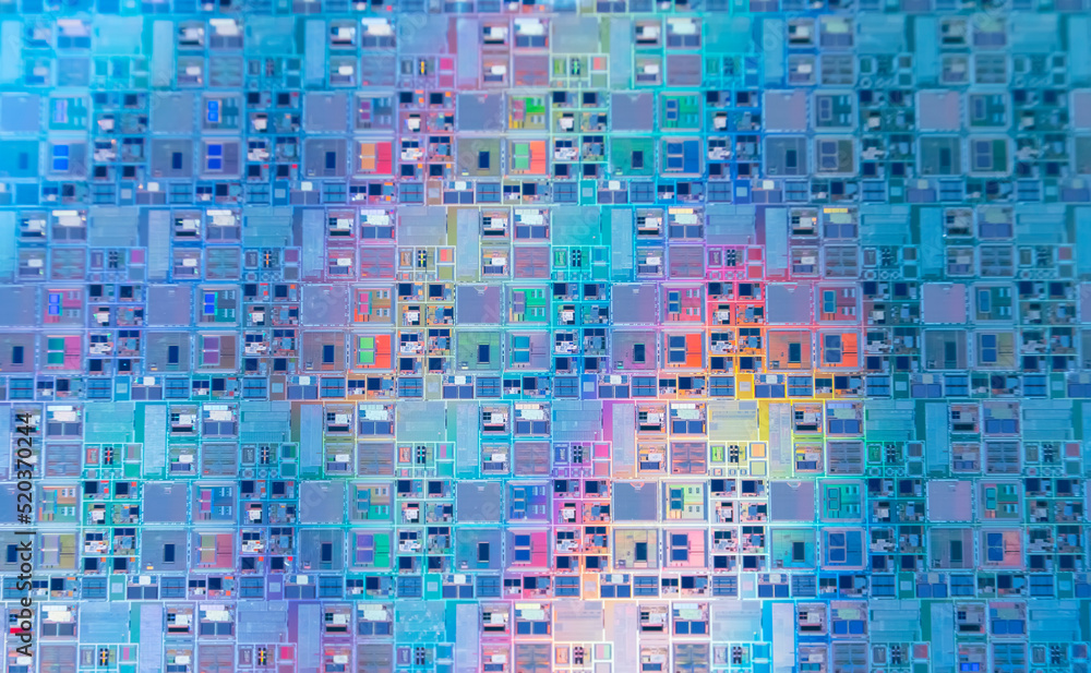 silicon wafer semiconductor with neon color, integrated circuits to ...