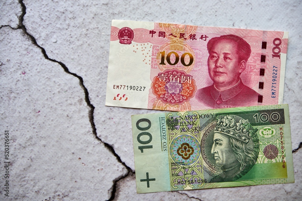polski banknot, chiński banknot ,100 renminbi ,Polish banknote, Chinese ...