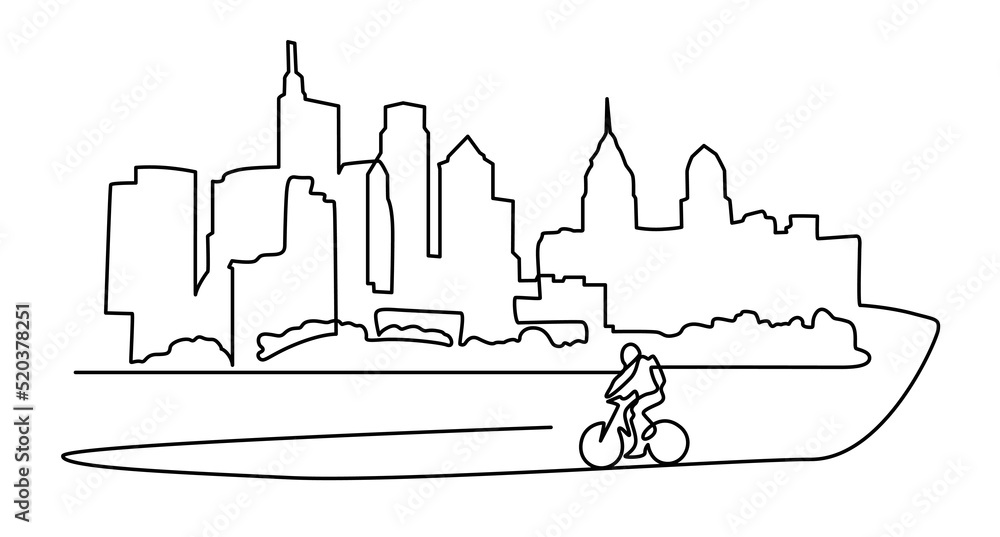 Modern cityscape continuous one line vector drawing. Metropolis ...