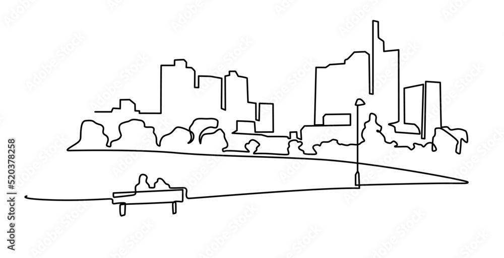 Modern cityscape continuous one line vector drawing. Metropolis ...