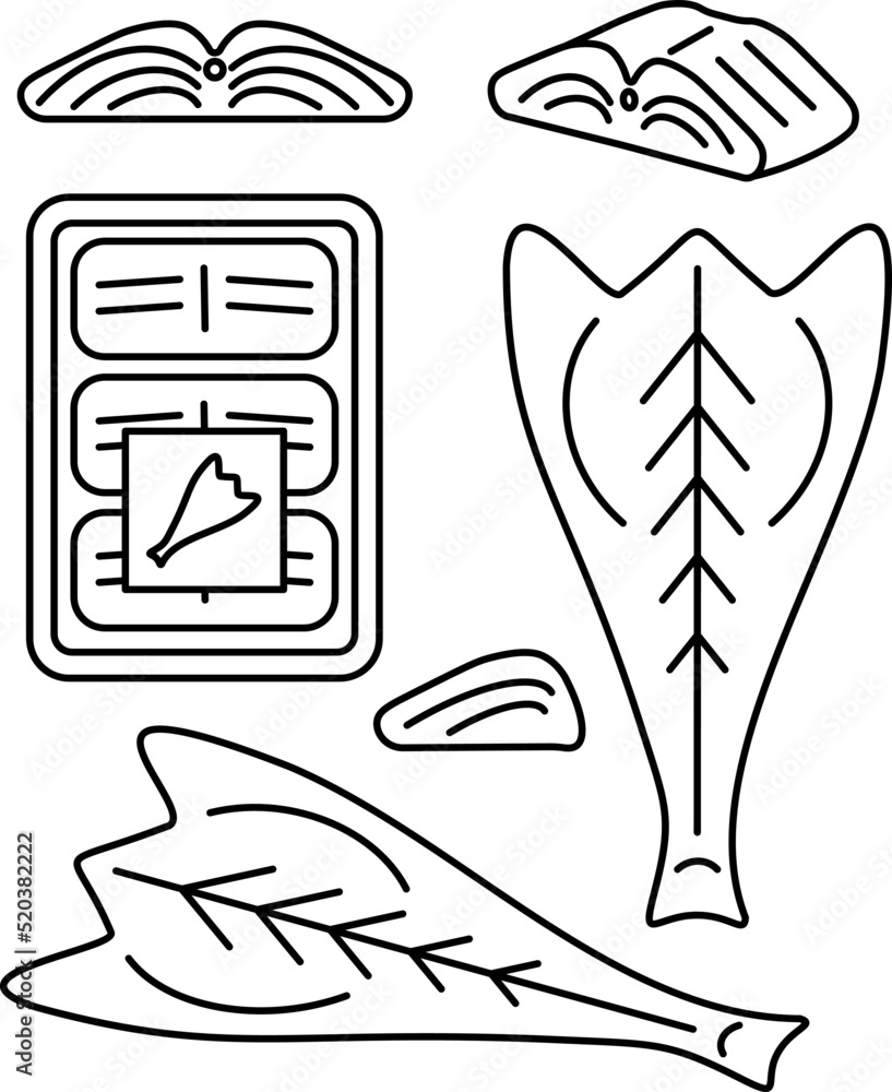 Fish fillet icon set. Bacalhau cod fish portuguese dish, vector ...