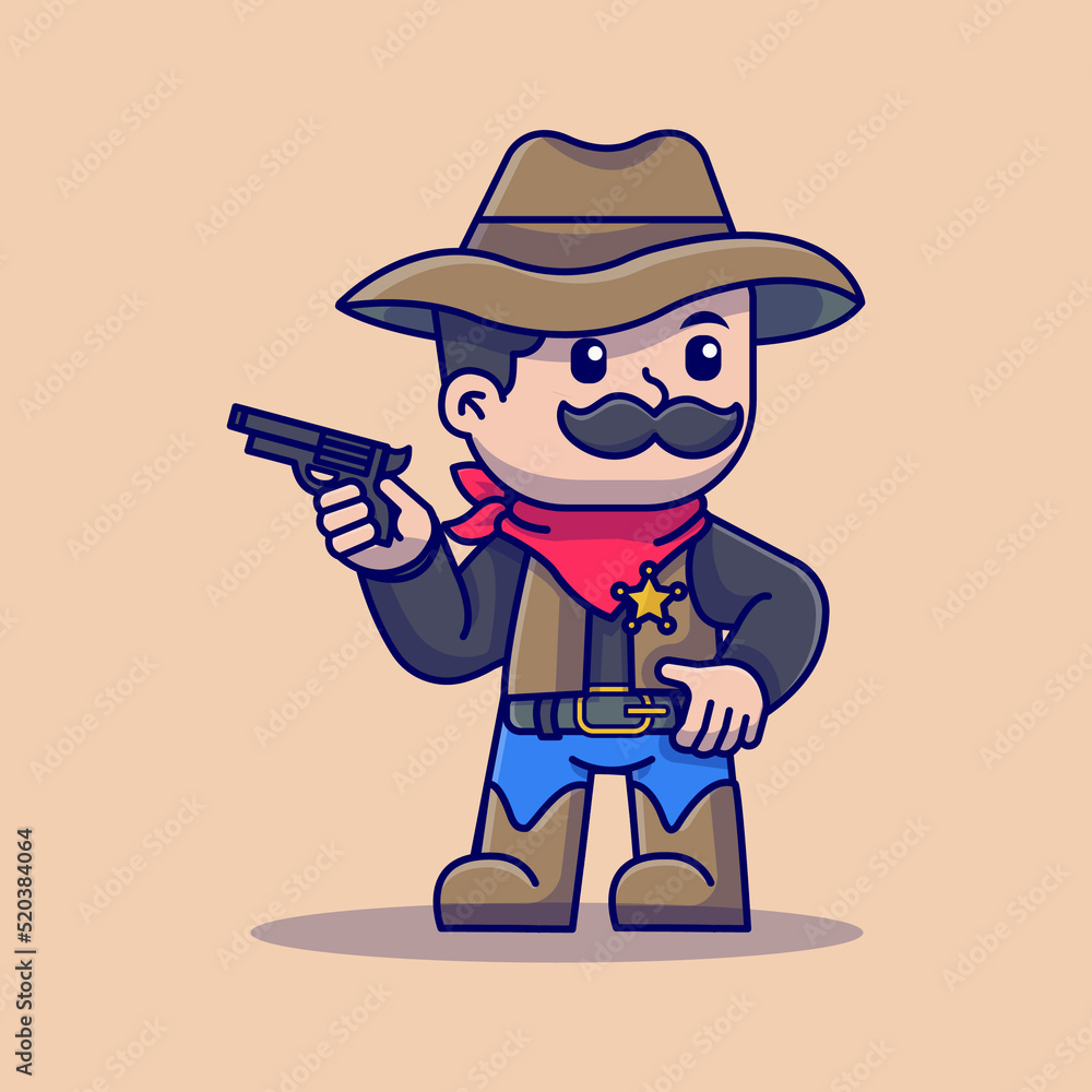 Character design cowboy gaucho cartoon vector icon. Man in retro cowboy ...