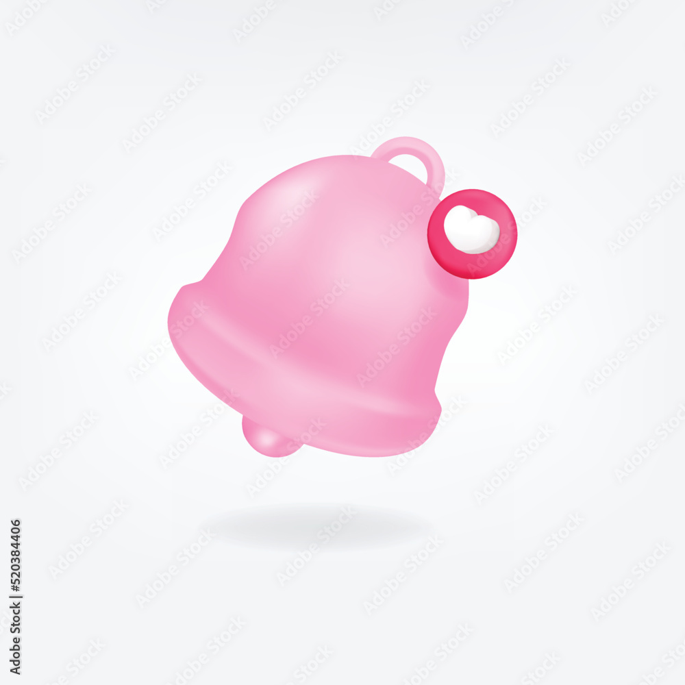 3D vector pink bell alert symbol social media notification icon ...