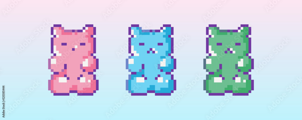 Pixel art marmalade bear icon. 8 bit vector sticker or smile of gummy ...