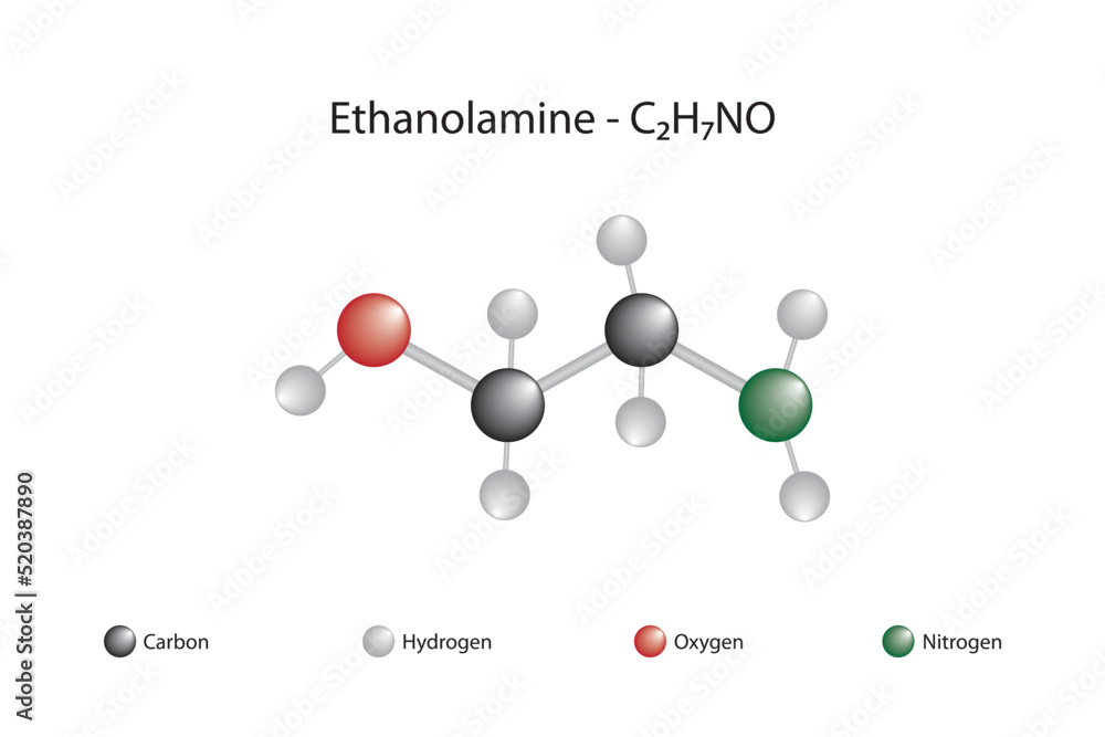 Molecular formula and chemical structure of ethanolamine Stock Vector ...