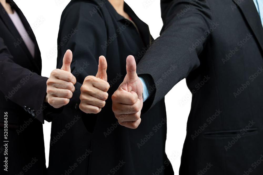 Businesspeople teamwork in black suit showing OK approve or like signal ...