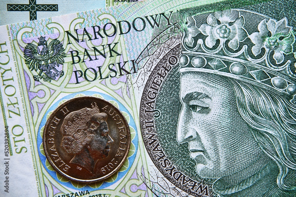 polski banknot,100 PLN, dolar australijski , Polish banknote, 100 PLN ...