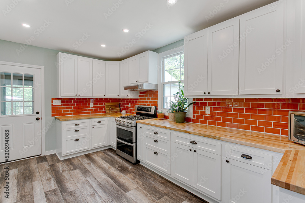 Red Subway Tile Kitchen