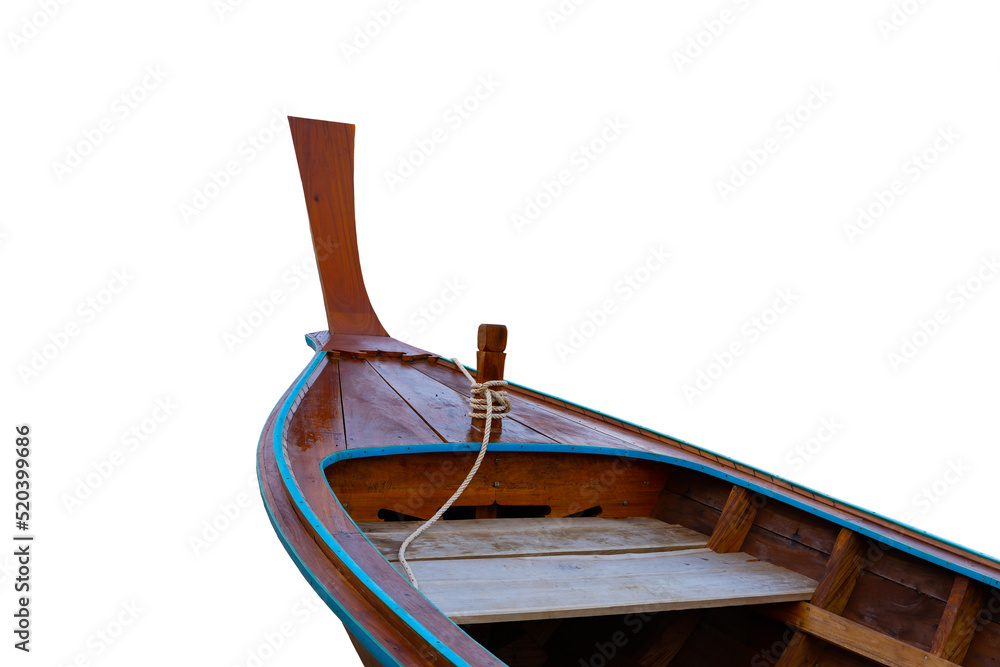 Wooden boat ship bow head nose front view isolated on white background ...