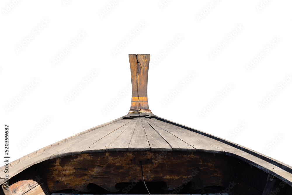 Front view of wooden boat ship bow head nose isolated on white ...