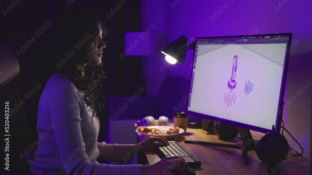Female Freelancer Working with Inspiration in her Studio. Concentrated ...