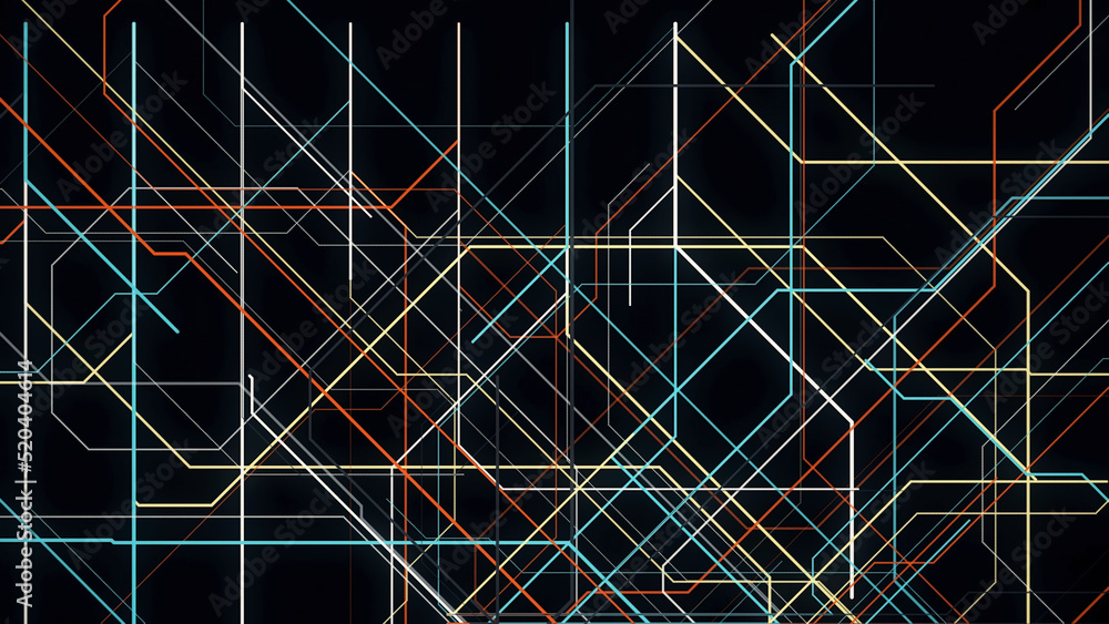 Electronic metro map. Animation. Neon lines move along specified route ...