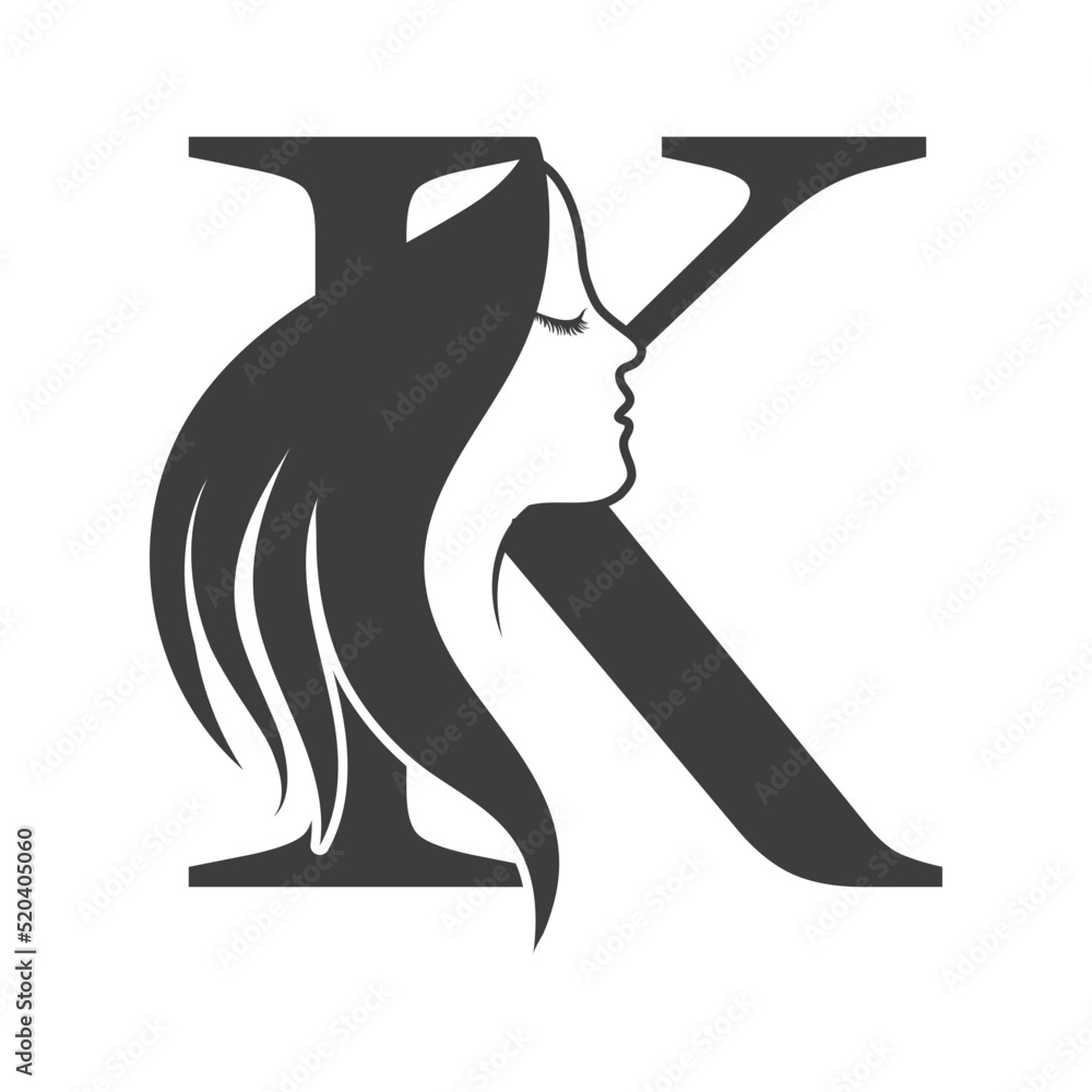Woman face Letter K beauty logo design. Stock Vector | Adobe Stock