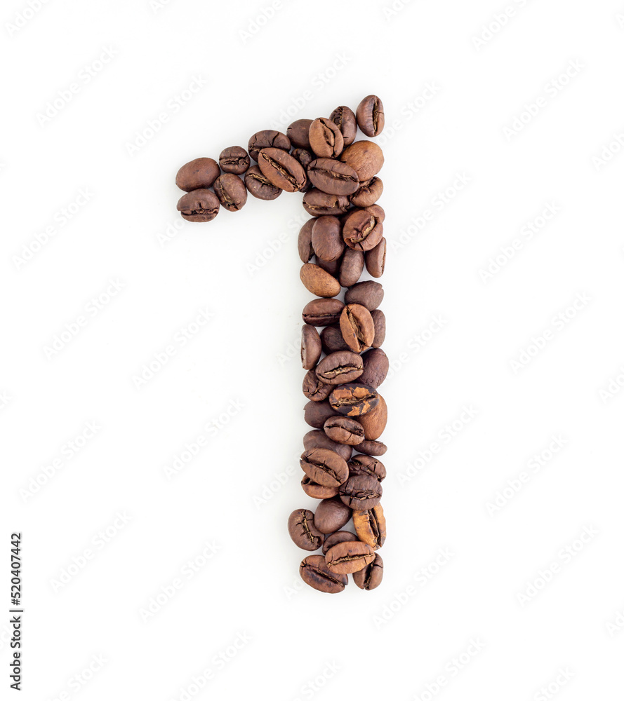 Number 1 made from coffee beans. Coffee font. Alphabet made from coffee ...