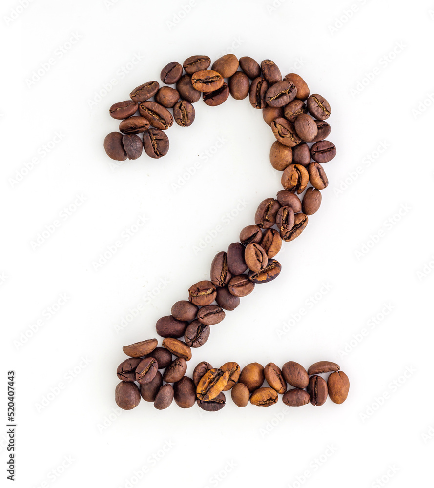 Number 2 made from coffee beans. Coffee font. Alphabet made from coffee ...