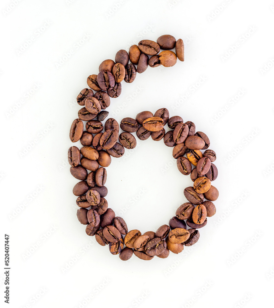 Number 6 made from coffee beans. Coffee font. Alphabet made from coffee ...