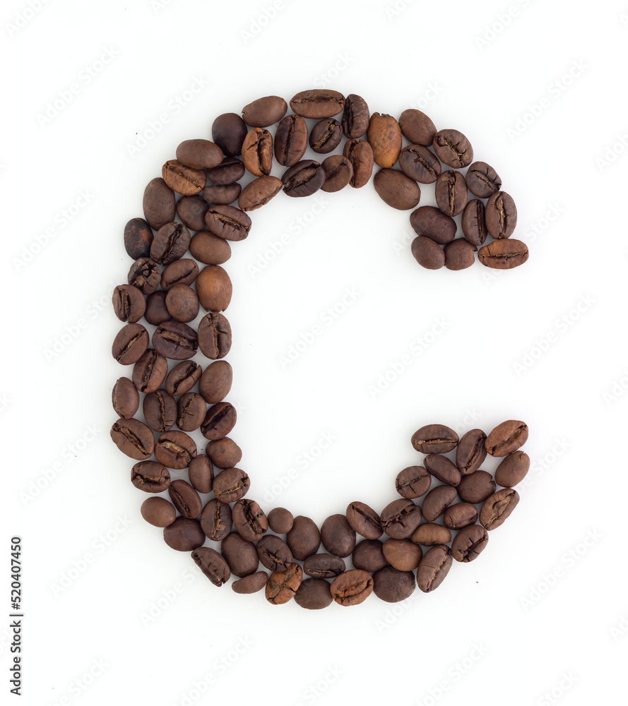 Capital letter C made from coffee beans. Coffee font. Alphabet made ...