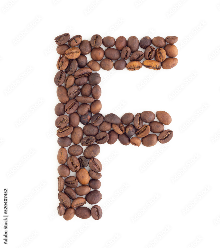 Capital letter F made from coffee beans. Coffee font. Alphabet made ...