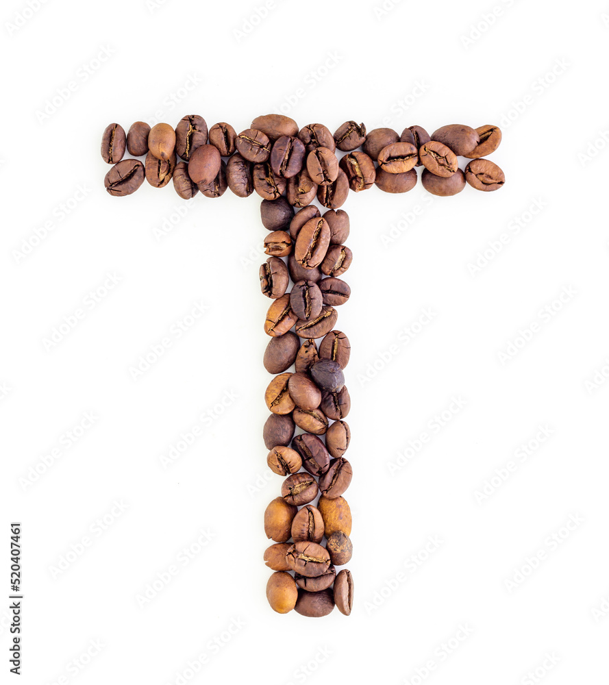 Capital letter T made from coffee beans. Coffee font. Alphabet made ...