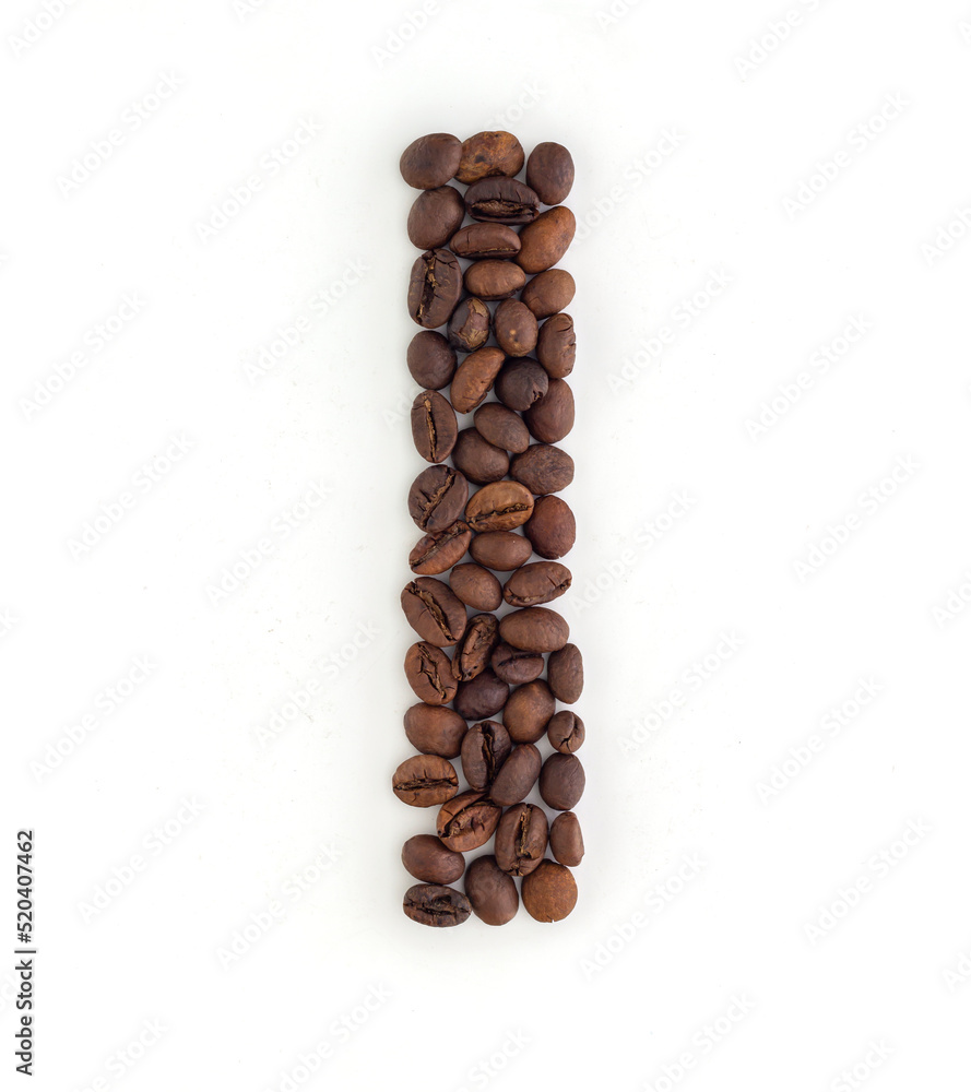 Capital letter I made from coffee beans. Coffee font. Alphabet made ...