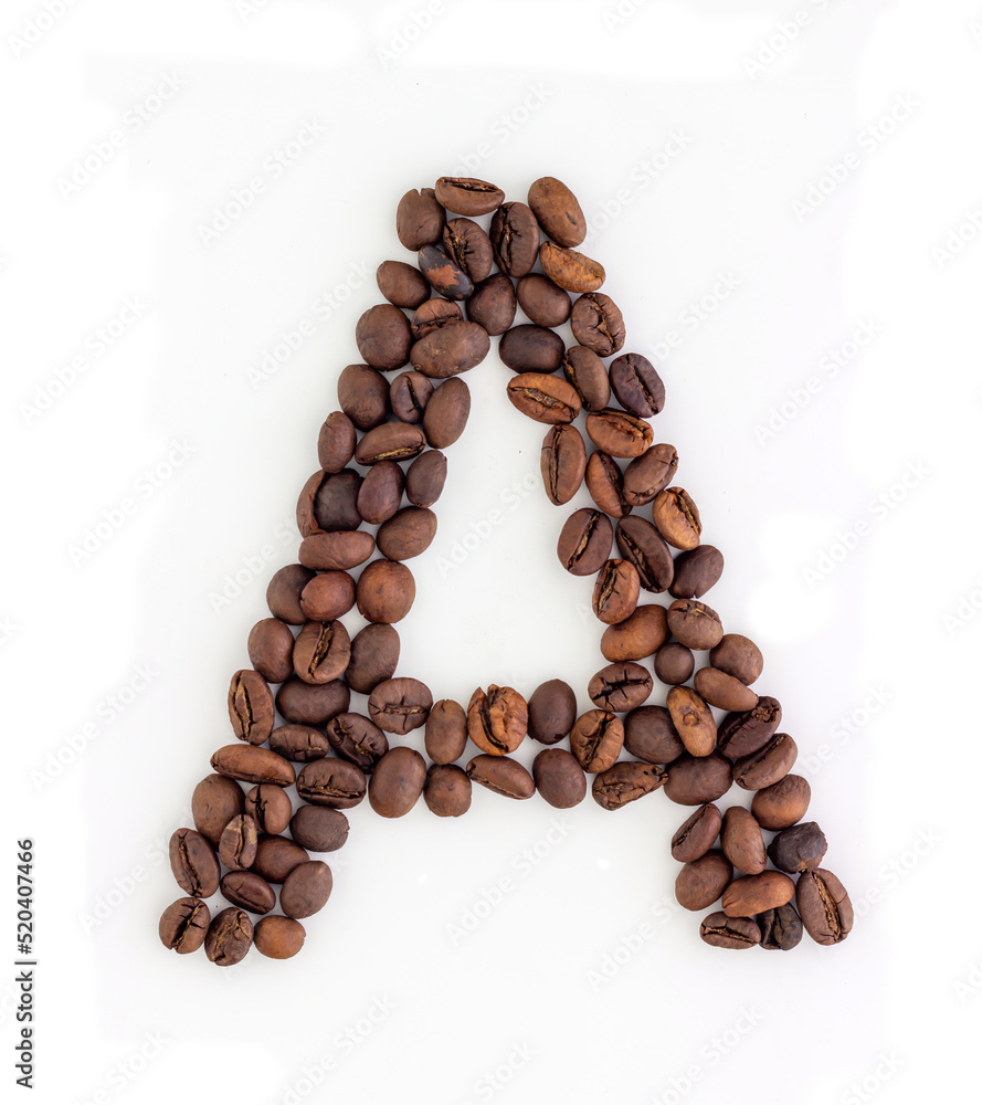 Capital letter A made from coffee beans. Coffee font. Alphabet made ...