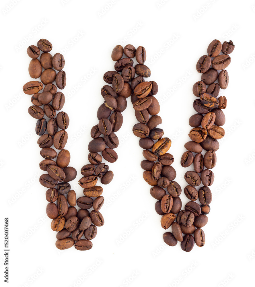 Capital letter W made from coffee beans. Coffee font. Alphabet made ...