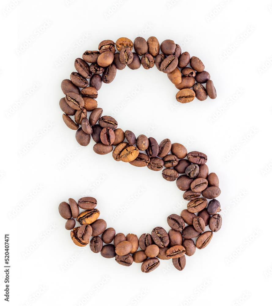 Capital letter S made from coffee beans. Coffee font. Alphabet made ...