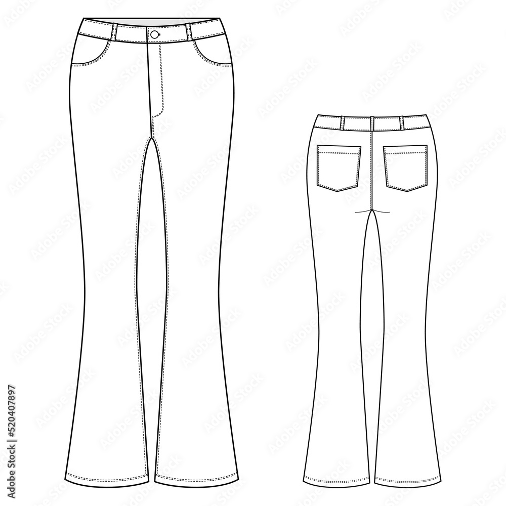 Flared jeans vector illustration isolated on white background, front ...