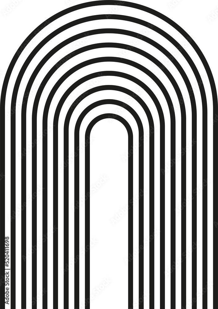 Portal, arch with lines, geometric shape. Monochrome, grayscale, black ...