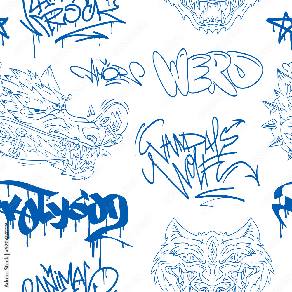 Seamless pattern graffiti street art tag. Urban culture. Creative art ...