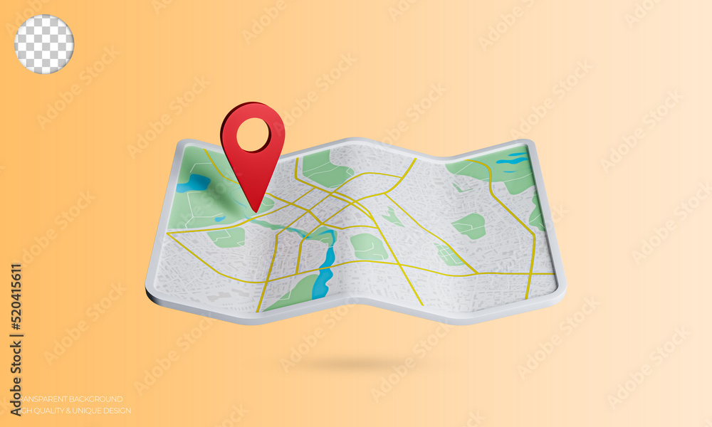 Folded map and location pin isolated. minimal Navigation icon. 3d ...