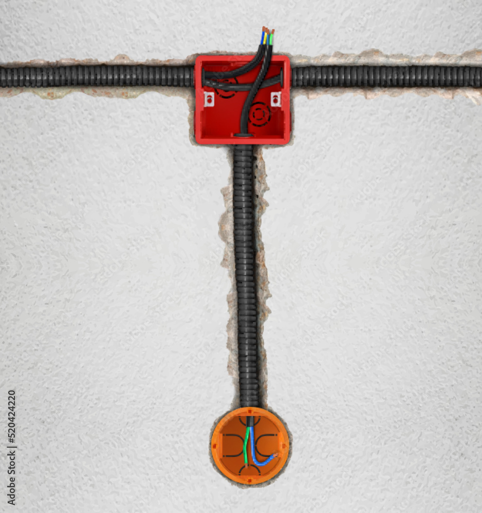 Mounting box with cables and socket box. Vector illustration Stock ...