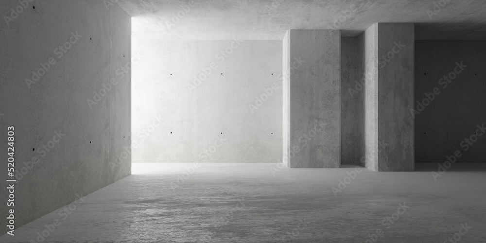 Abstract large, empty, modern concrete room, indirect light from the ...