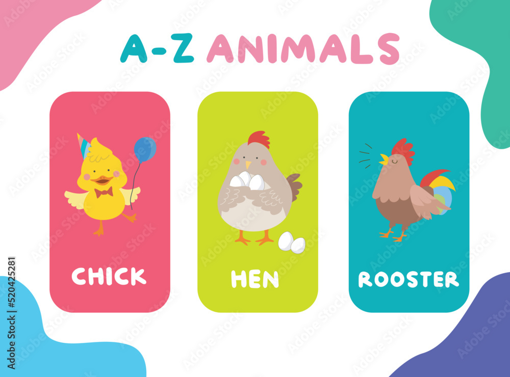 Cute animal flashcards for children. Printable colourful game cards ...