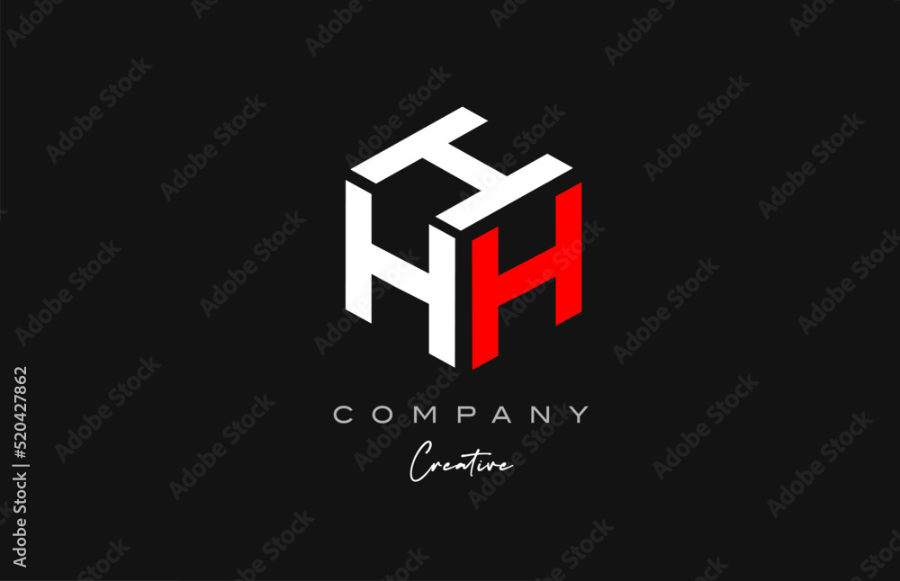 H red white three letter cube alphabet letter logo icon design ...