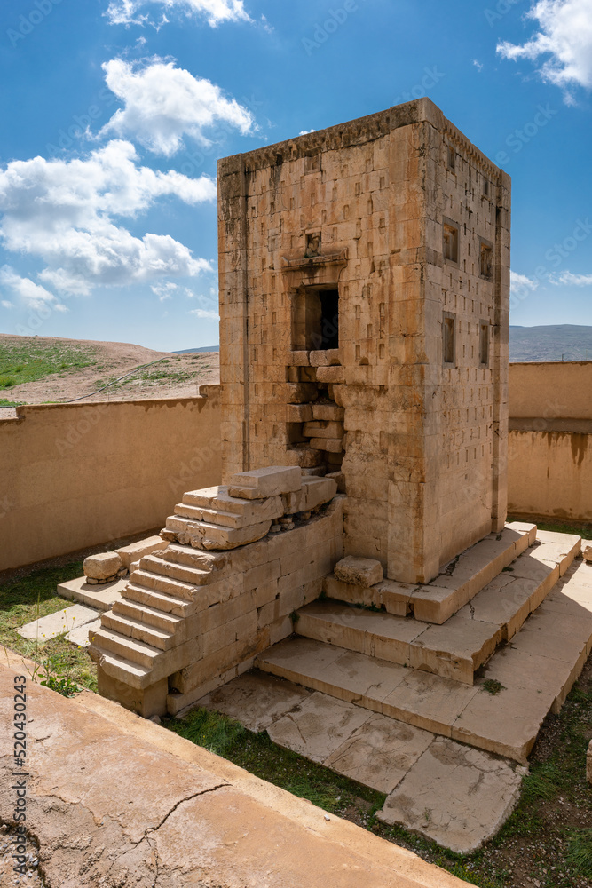 Sandstone rock with carved tombs of persian kings in Necropolis, Iran ...