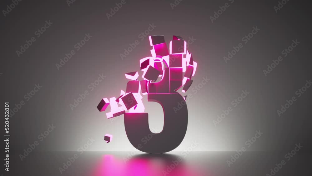 animated 3d countdown from one to ten, numbers crumble into cubic ...