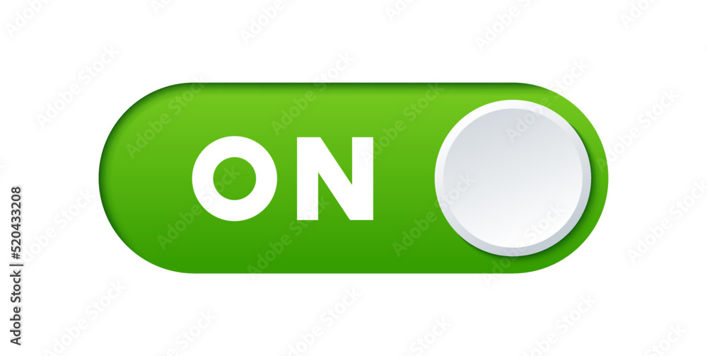 Slider toggle switch on button realistic 3d green color for mobile ...