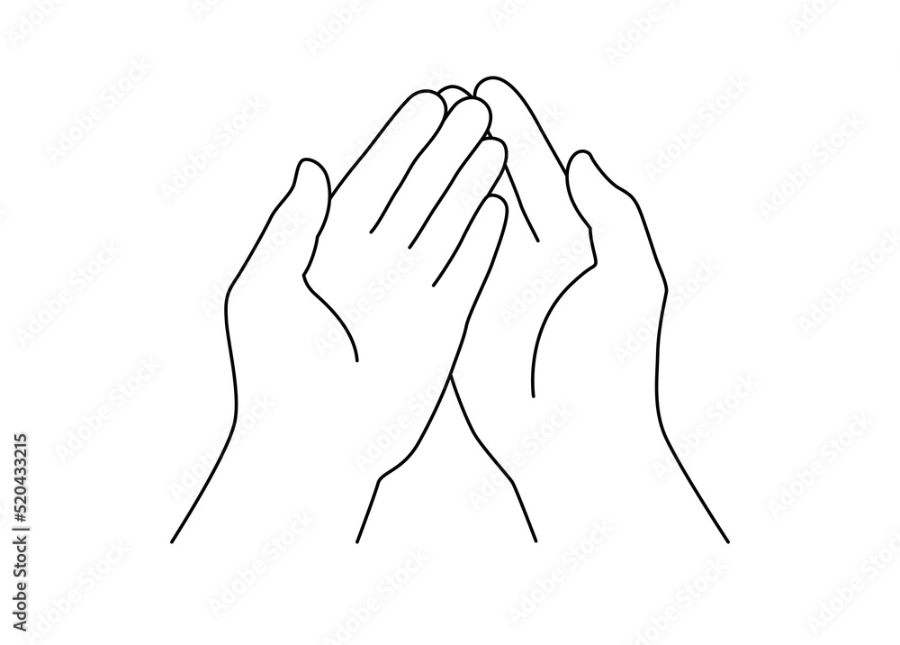 Two hand palms together open top view outline style with editable ...