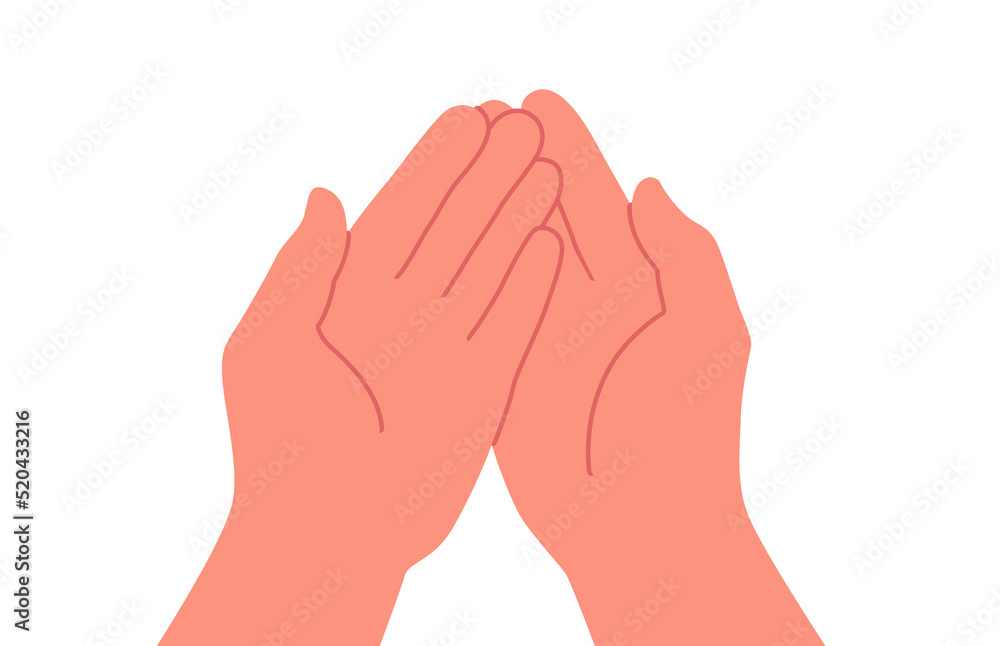 Two hand palms together open top view cartoon style vector illustration ...